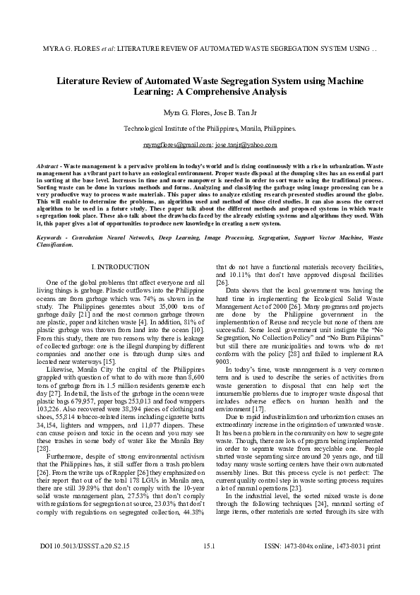 (PDF) Literature Review of Automated Waste Segregation System Using Machine Learning: A ...