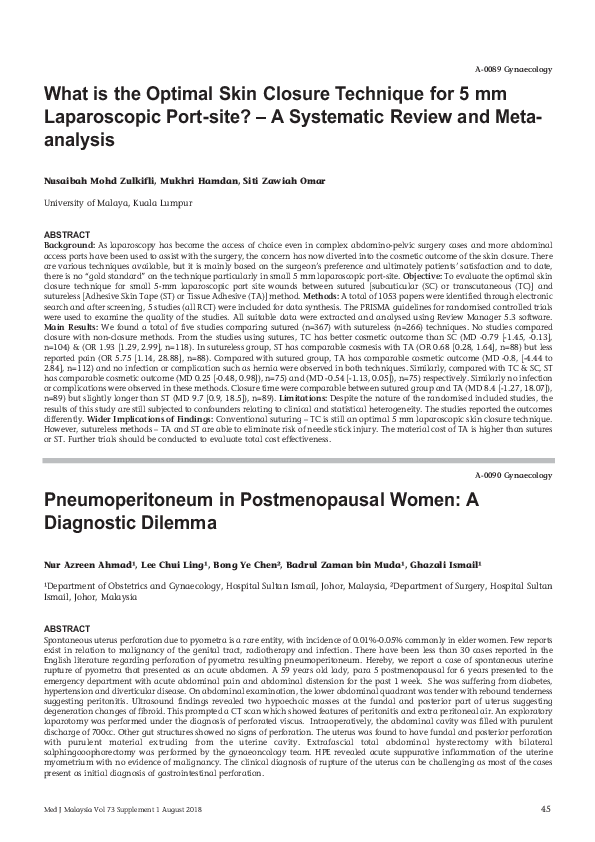 (PDF) What is the Optimal Skin Closure Technique for 5 mm Laparoscopic ...