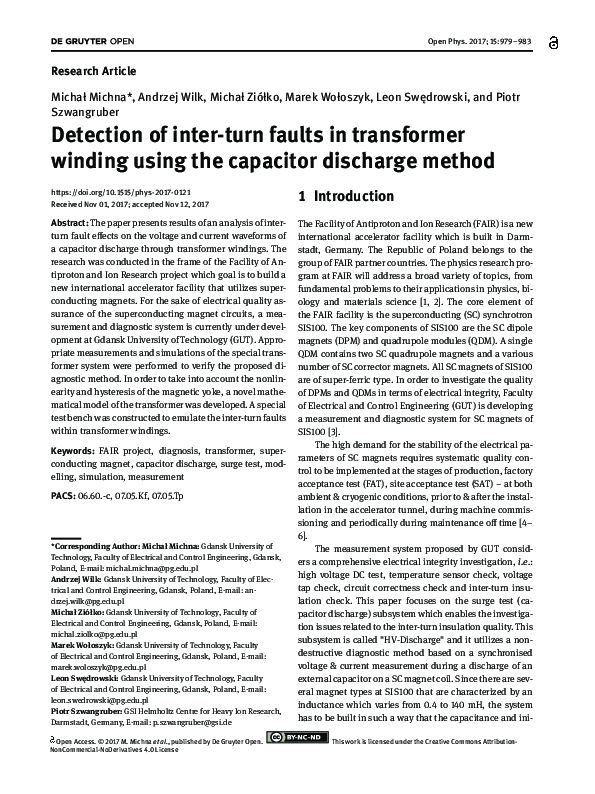(PDF) Detection of inter-turn faults in transformer winding using the capacitor discharge method