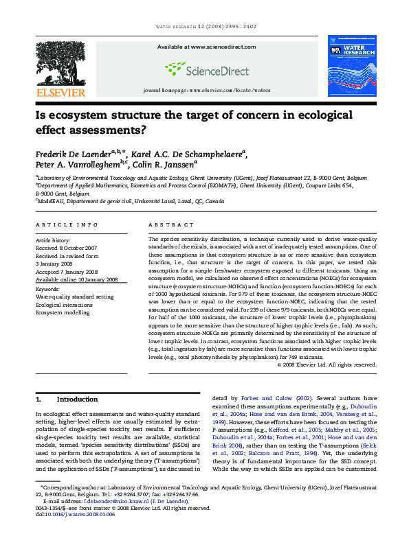 (PDF) Is ecosystem structure the target of concern in ecological effect ...