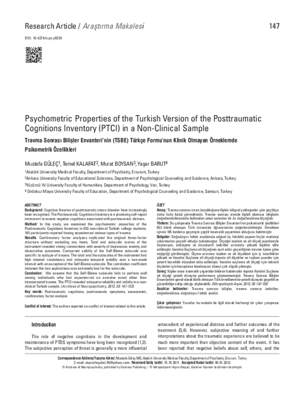 (PDF) Psychometric Properties of the Turkish Version of the ...