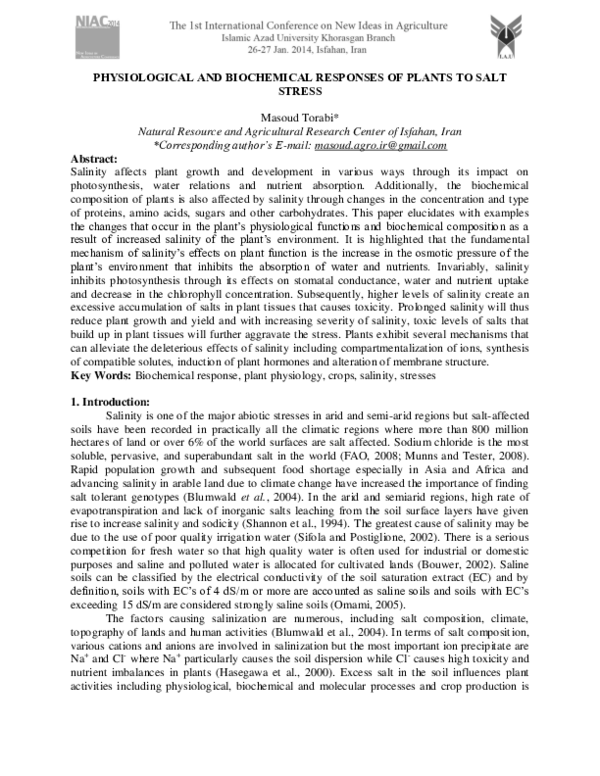 (PDF) Physiological and Biochemical Responses of Plants to Salt Stress