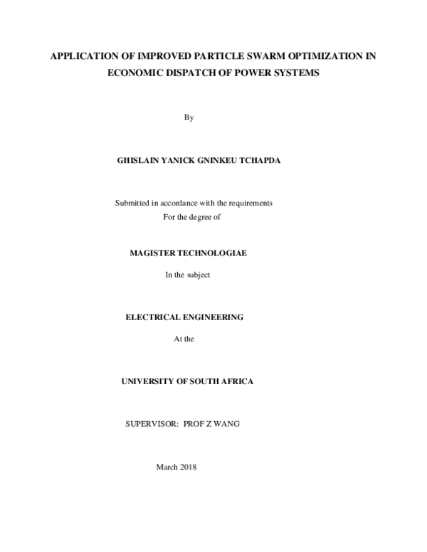 (PDF) Application of Improved Particle Swarm Optimization in Economic Dispatch of Power System