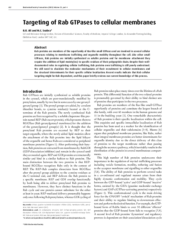 (PDF) Targeting of Rab GTPases to Cellular Membranes