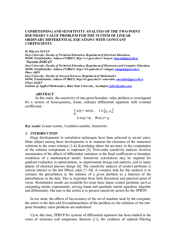 (PDF) Conditioning and Sensitivity Analysis of the Two-Point Boundary ...