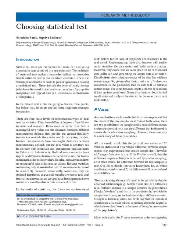 (PDF) Choosing statistical test