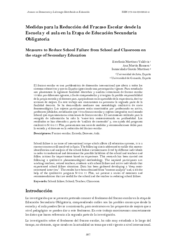 (PDF) Medidas para la reducción del fracaso escolar desde la escuela y el aula en la etapa de ...