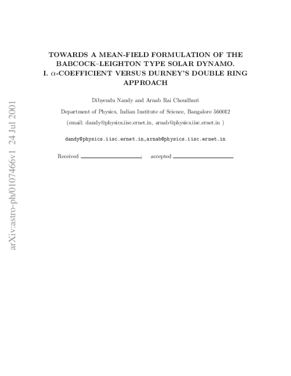 (PDF) Mean Field Solar Dynamo: Babcock-Leighton Model