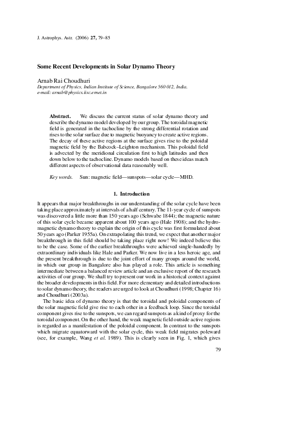 (PDF) Some recent developments in solar dynamo theory