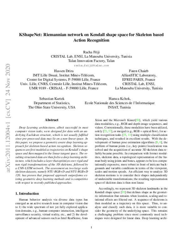 (PDF) KShapeNet: Riemannian network on Kendall shape space for Skeleton based Action Recognition