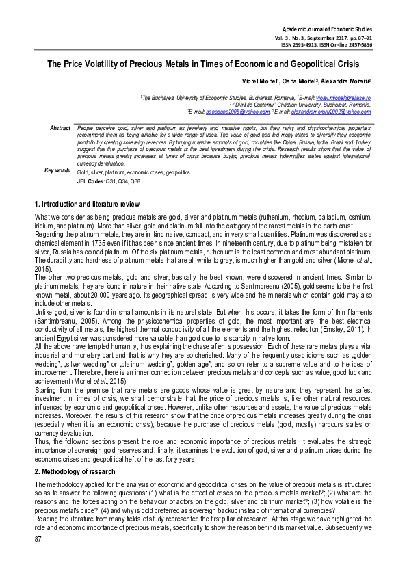 (PDF) The Price Volatility of Precious Metals in Times of Economic and ...