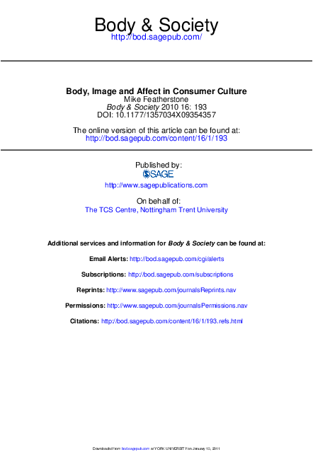 (PDF) Body, Image and Affect in Consumer Culture