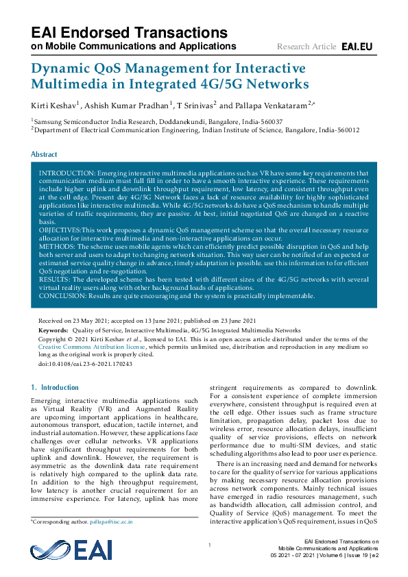 (PDF) Dynamic QoS Management for Interactive Multimedia in Integrated 4G/5G Networks