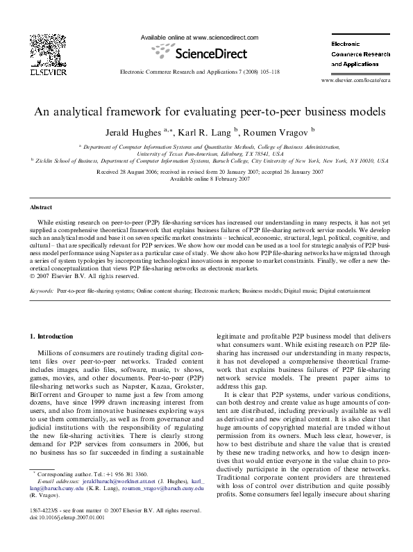 (PDF) An analytical framework for evaluating peer-to-peer business models