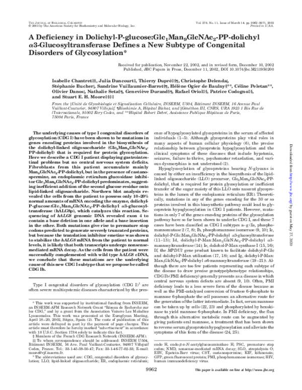 (PDF) A Deficiency in Dolichyl-P-glucose:Glc1Man9GlcNAc2-PP-dolichyl ...