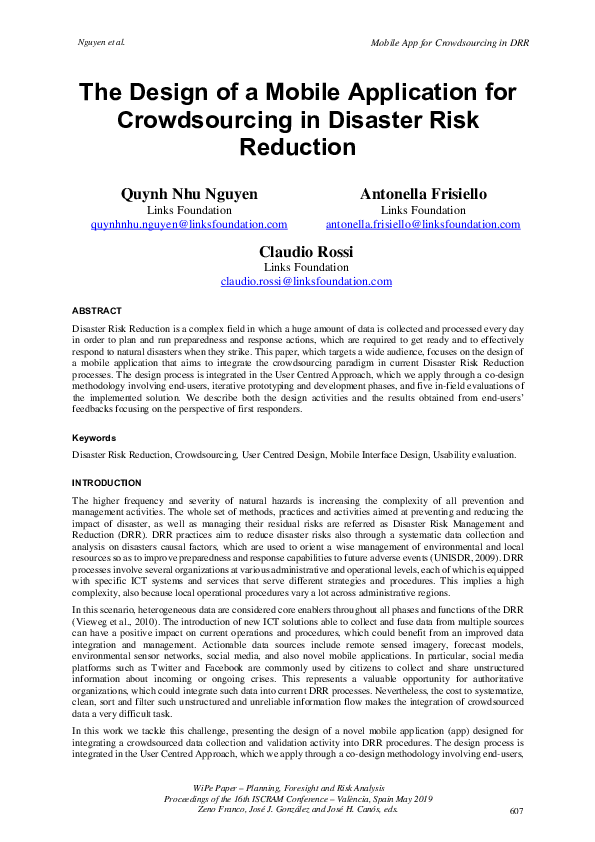 (PDF) The Design of a Mobile Application for Crowdsourcing in Disaster ...