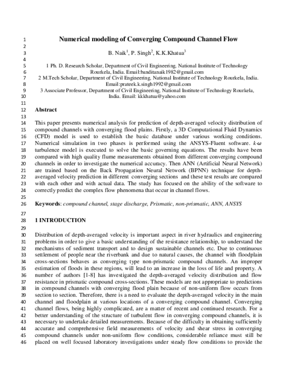 (PDF) Numerical modeling of converging compound channel flow