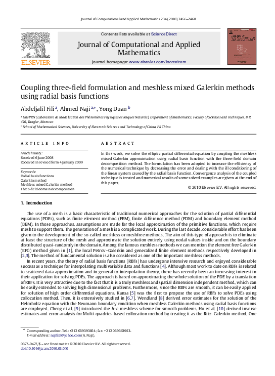(PDF) Coupling three-field formulation and meshless mixed Galerkin methods using radial basis ...