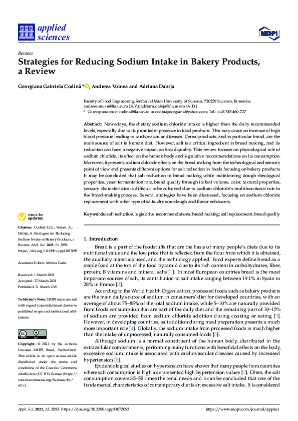 (PDF) Strategies for Reducing Sodium Intake in Bakery Products, a Review