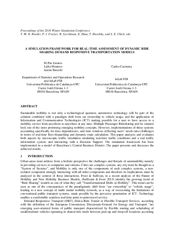 (PDF) A simulation framework for real-time assessment of dynamic ride sharing demand responsive ...