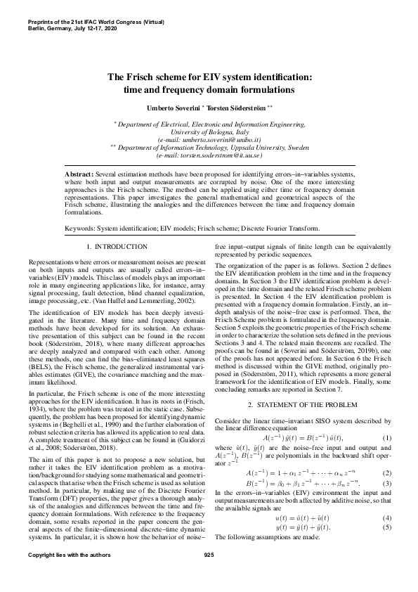 (PDF) The Frisch scheme for EIV system identification: time and ...