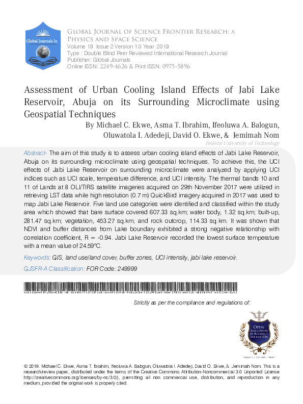 (PDF) Assessment of Urban Cooling Island Effects of Jabi Lake Reservoir ...
