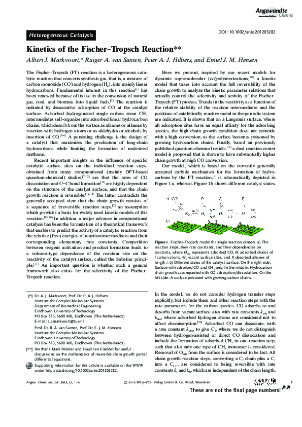 (PDF) Kinetics of the Fischer-Tropsch Reaction