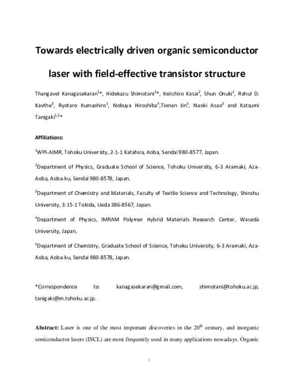 (PDF) Towards electrically driven organic semiconductor laser with field-effective transistor ...