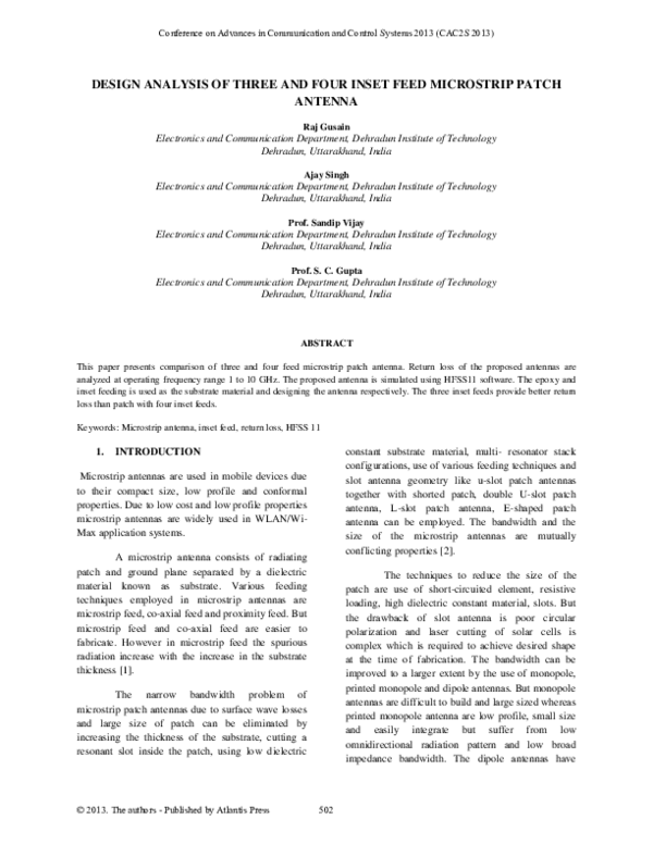 (PDF) Design Analysis of Three and Four Inset Feed Microstrip Patch Antenna