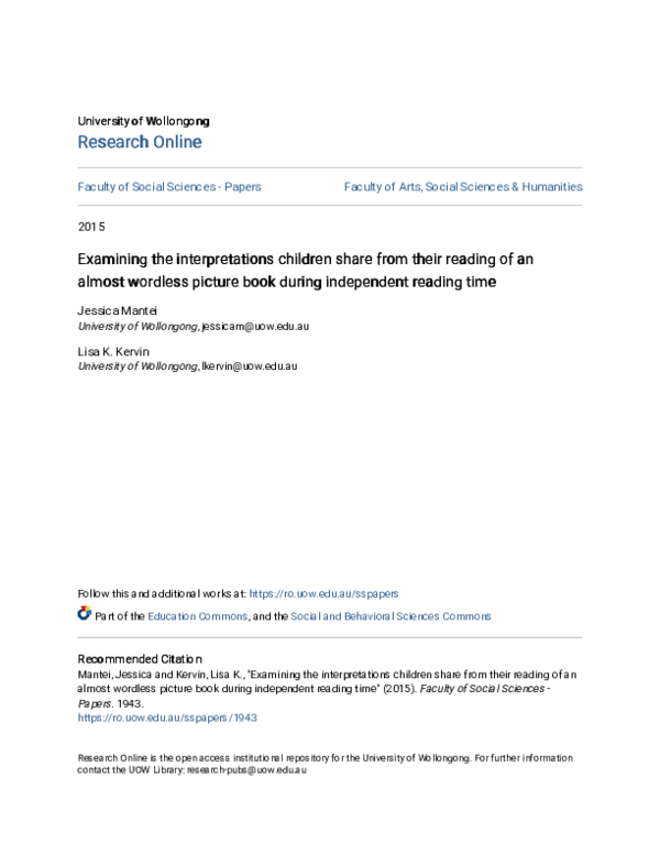 (PDF) Examining the interpretations children share from their reading ...