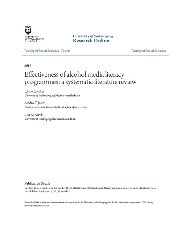 (PDF) Effectiveness of alcohol media literacy programmes: a systematic ...