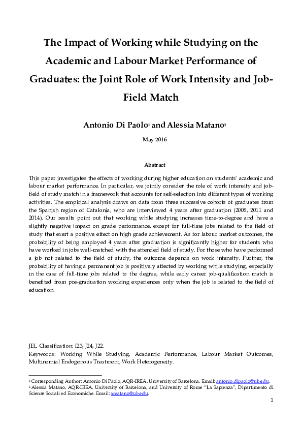 (PDF) The Impact of Working while Studying on the Academic and Labour ...