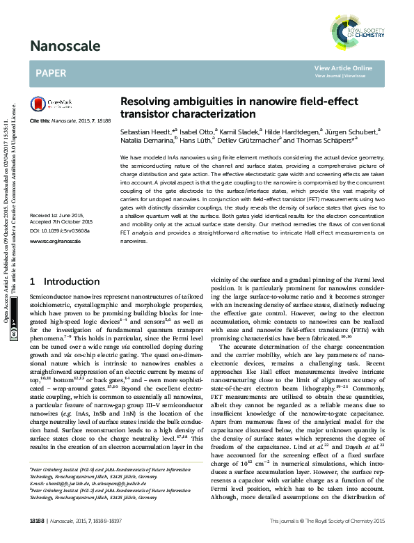 (PDF) Resolving ambiguities in nanowire field-effect transistor ...