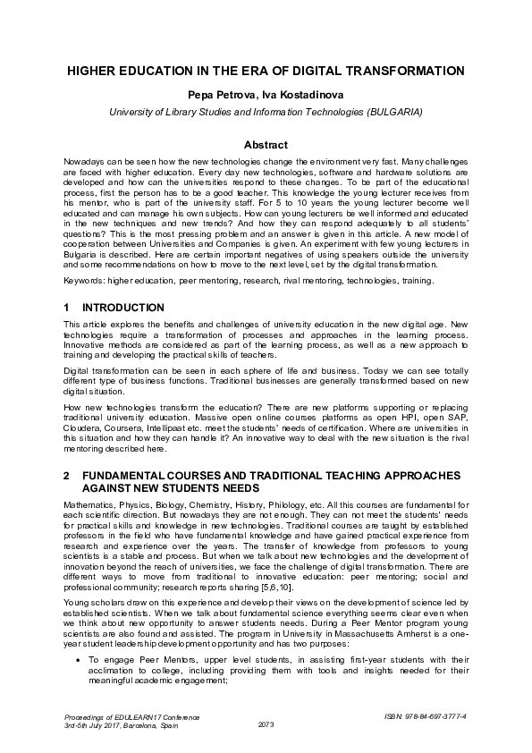 (PDF) Higher Education in the Era of Digital Transformation