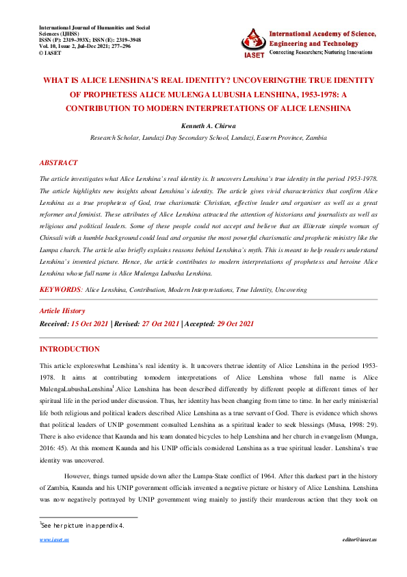 (PDF) WHAT IS ALICE LENSHINA'S REAL IDENTITY? UNCOVERINGTHE TRUE ...