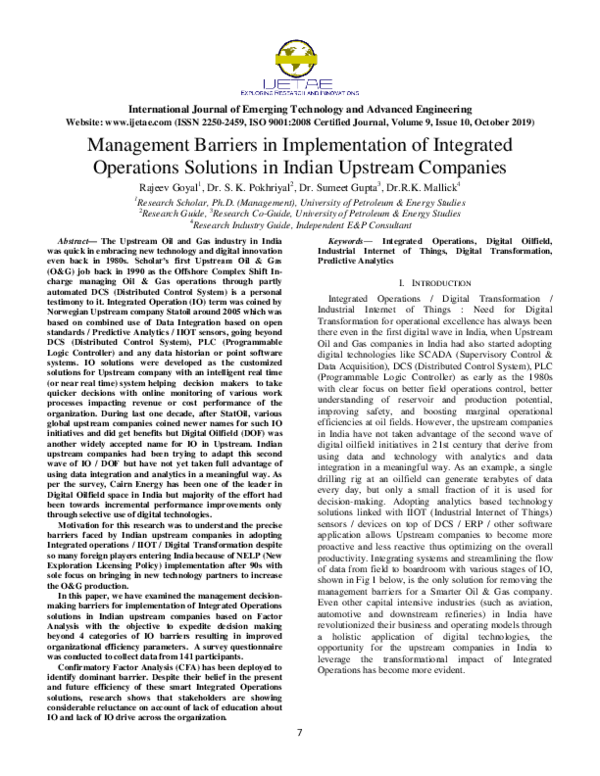 (PDF) Management Barriers in Implementation of Integrated Operations ...