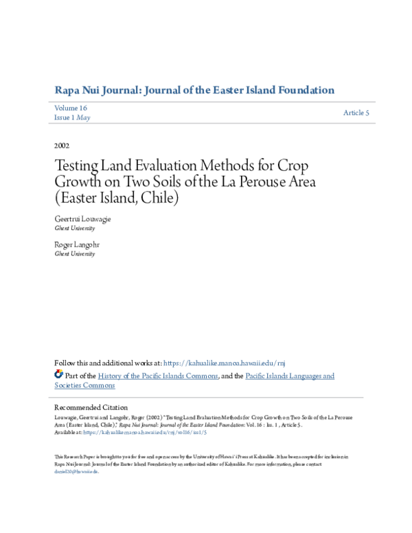 (PDF) Testing Land Evaluation Methods for Crop Growth on Two Soils of ...