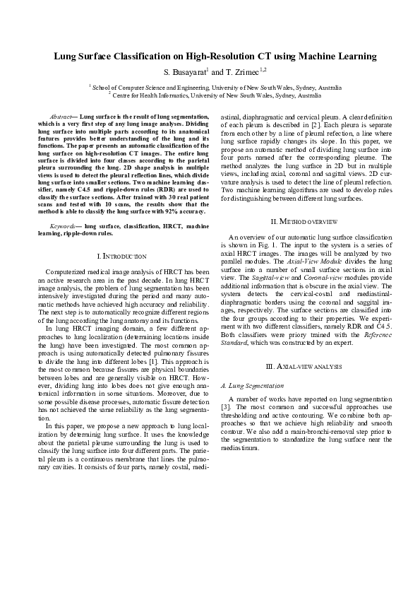 (PDF) Lung Surface Classification via Machine Learning