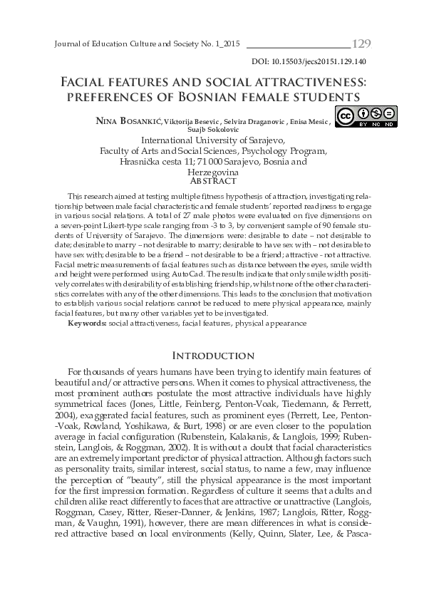 (PDF) Facial features and social attractiveness: preferences of Bosnian ...
