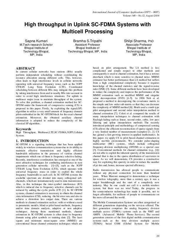 (PDF) High throughput in Uplink SC-FDMA Systems with Multicell Processing