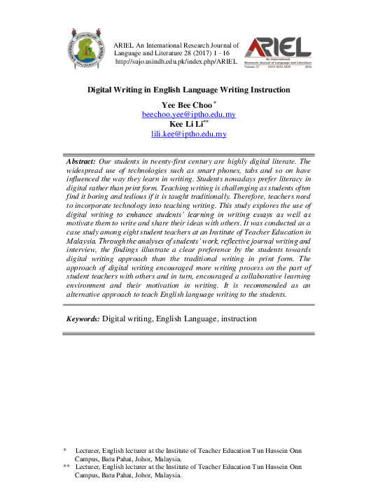 (PDF) Digital Writing in English Language Writing Instruction