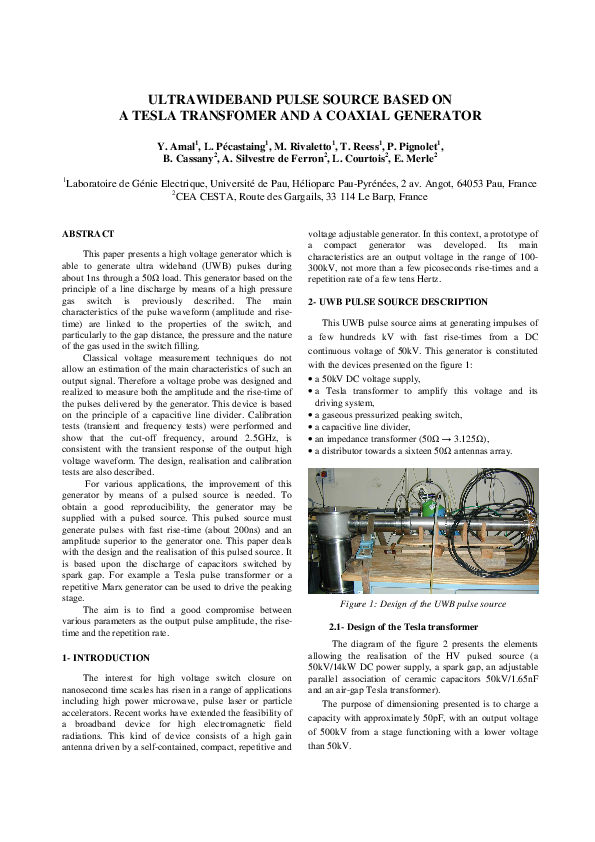 (PDF) Ultra wideband pulse source based on a Tesla transformer and a ...