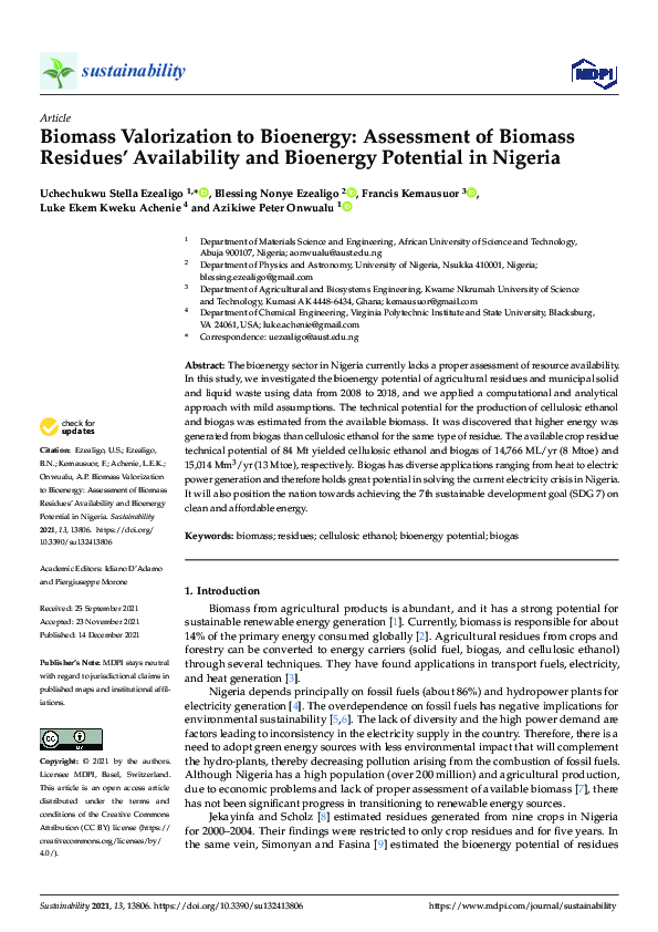 (PDF) Biomass Valorization to Bioenergy: Assessment of Biomass Residues’ Availability and ...