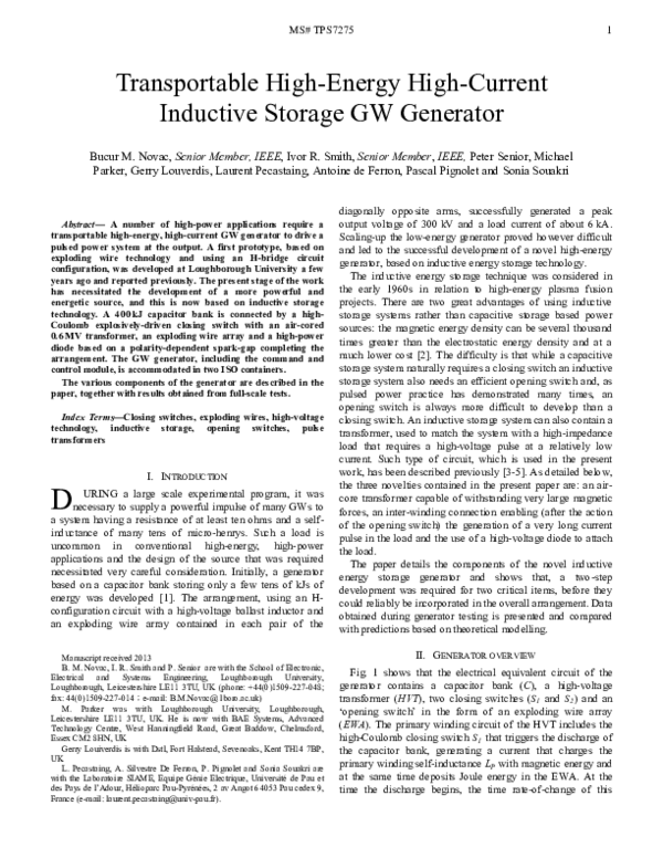 (PDF) Transportable High-Energy High-Current Inductive Storage GW Generator