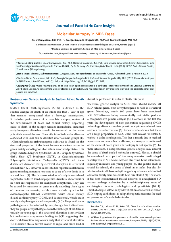 (PDF) Molecular Autopsy in SIDS Cases