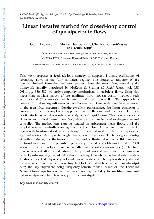(PDF) Linear iterative method for closed-loop control of quasiperiodic flows | Denis Sipp ...