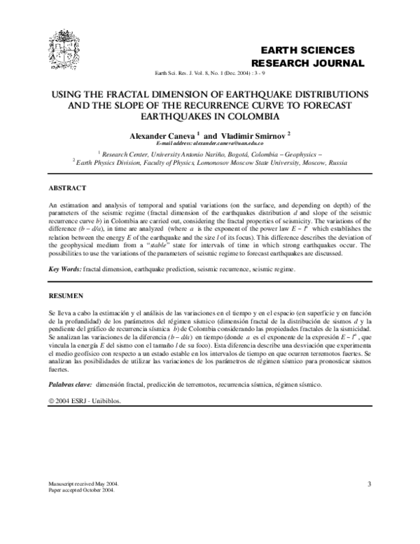 (PDF) Using the Fractal Dimension of Earthquake Distributions and the Slope of the Recurrence ...