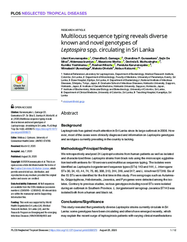 (PDF) Multilocus sequence typing reveals diverse known and novel genotypes of Leptospira spp ...