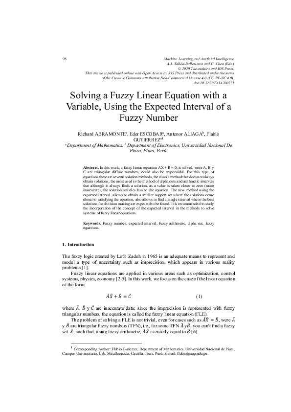 (PDF) Solving a Fuzzy Linear Equation with a Variable, Using the ...