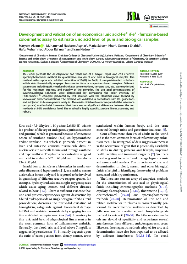 (PDF) Development and validation of an economical uric acid-Fe3+/Fe2 ...